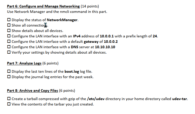 Solved Part 6: Configure and Manage Networking (14 points) | Chegg.com