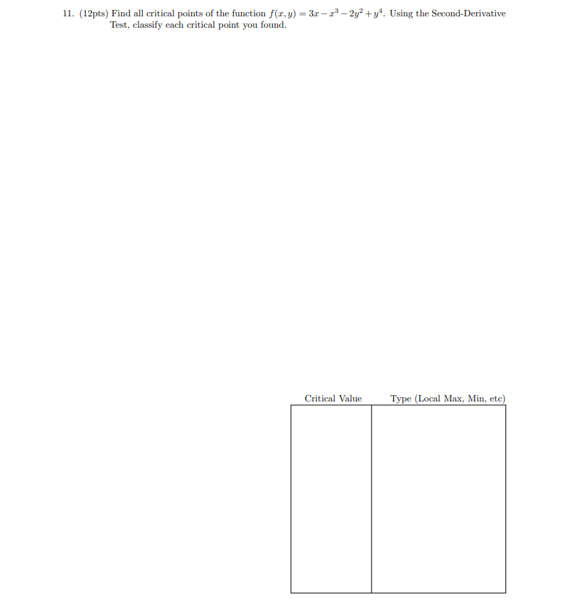 Solved 11. (12pts) Find all critical points of the function | Chegg.com
