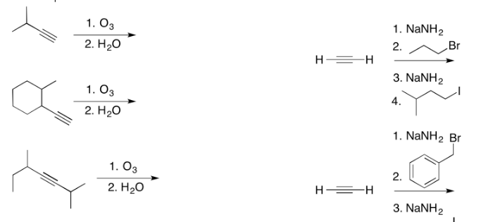 Solved 1. O 1. NaNH2 2. H20 Br H -H 3. NaNH2 1. O3 4 2.H20 | Chegg.com