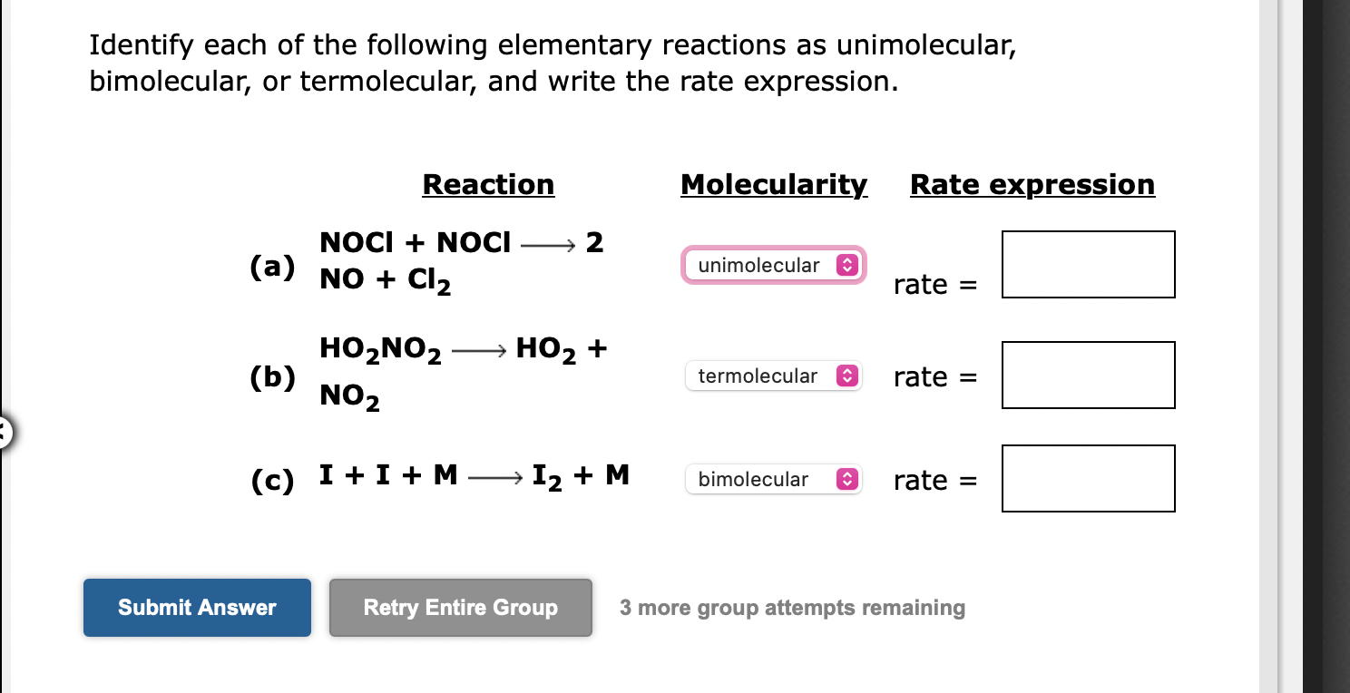 Solved Identify each of the following elementary reactions | Chegg.com