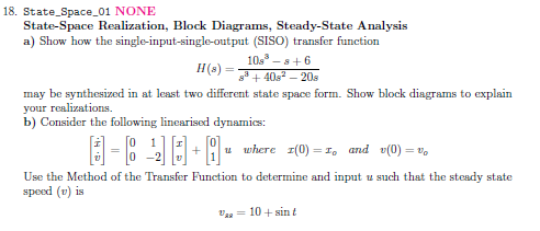 Solved 18. State_Space_01 NONE State-Space Realization, | Chegg.com