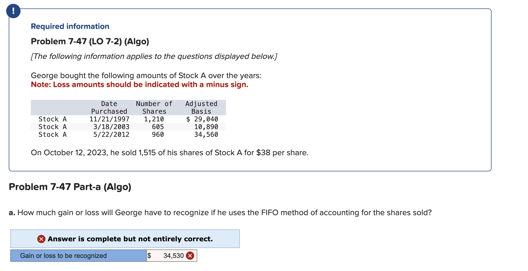 Solved Required informationProblem 7-47 (LO 7-2) (Algo)[The | Chegg.com