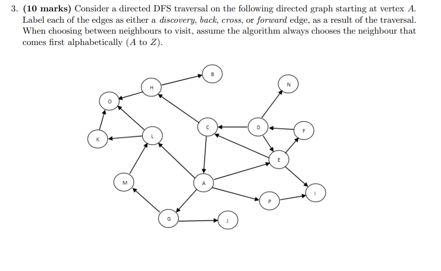 Solved 3. (10 marks) Consider a directed DFS traversal on | Chegg.com Solved 3. (10 marks) Consider a directed DFS traversal on | Chegg.com