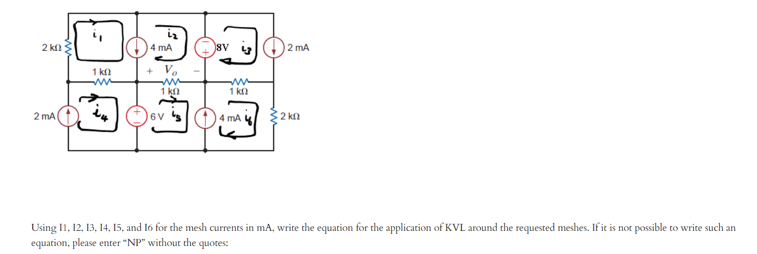 Solved Using I1, I2, I3, I4, I5, and I6 for the mesh | Chegg.com