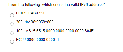 Solved From the following, which one is the valid IPv6 | Chegg.com