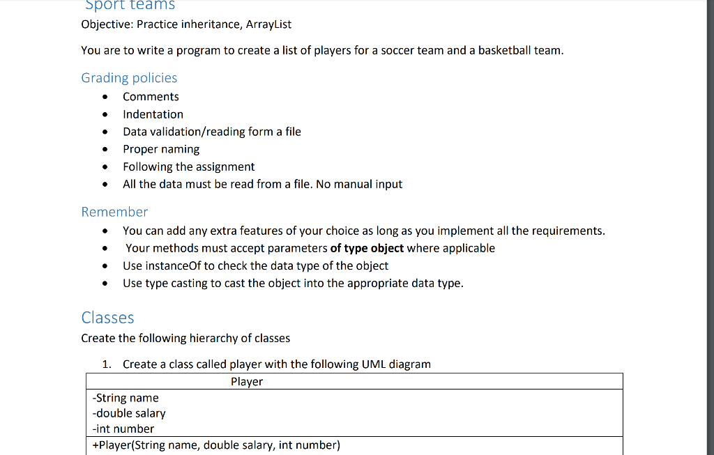 Solved Sport teams Objective: Practice inheritance, | Chegg.com