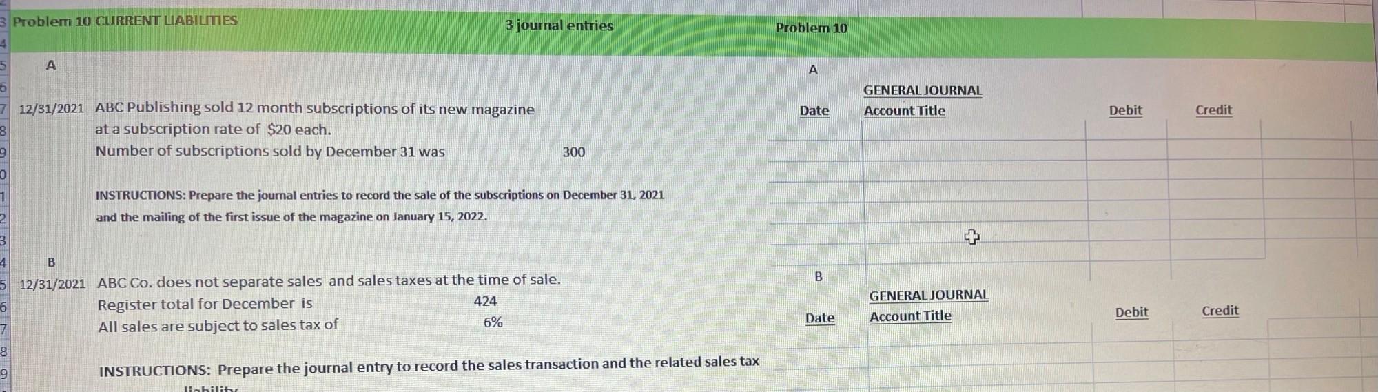 Solved Problem 10 А 3 Problemi 10 CURRENT LIABILITIES 3 | Chegg.com