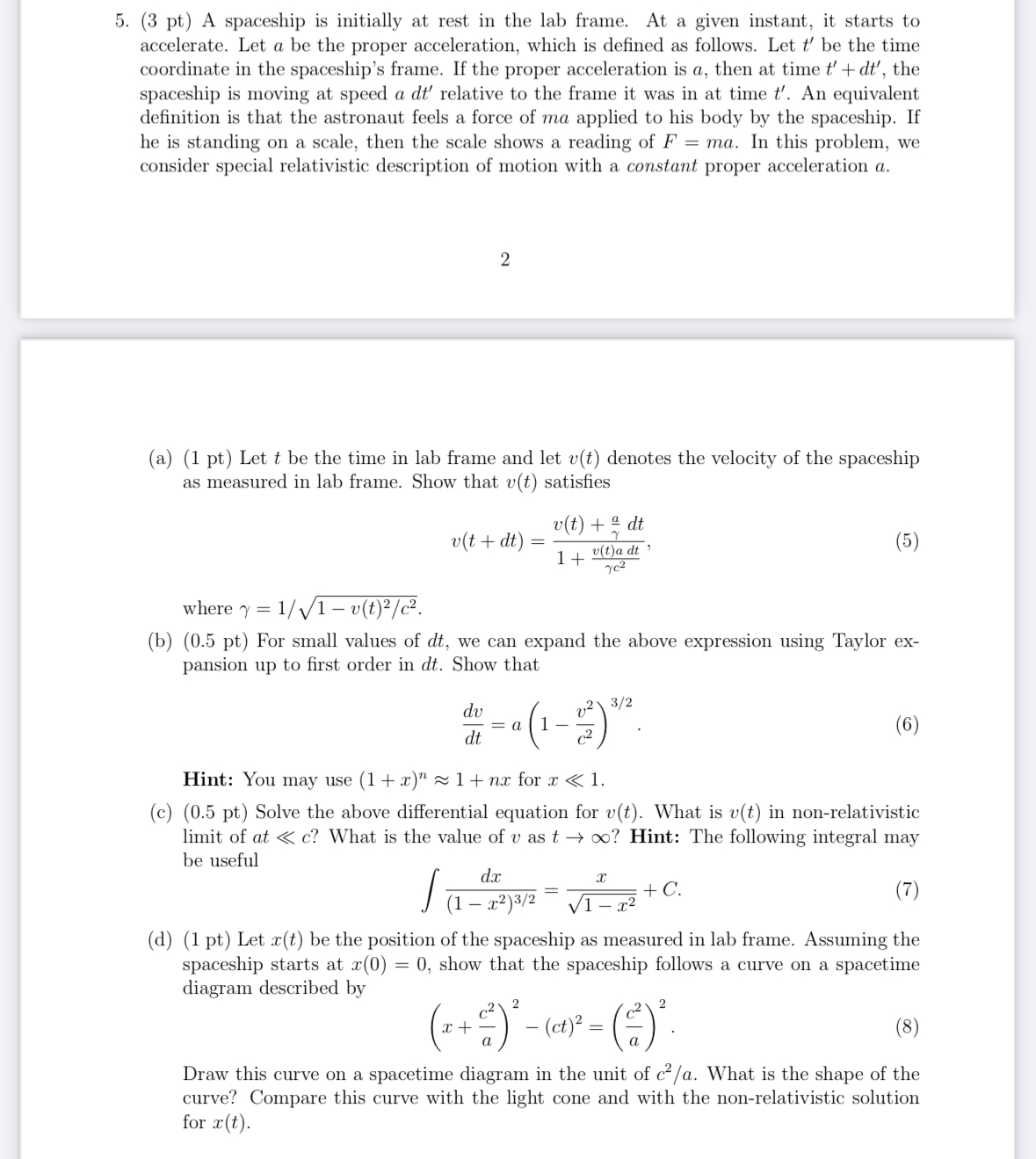 Solved (3 ﻿pt) ﻿A spaceship is initially at rest in the lab | Chegg.com