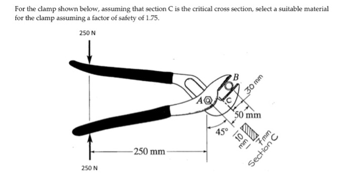Solved For the clamp shown below, assuming that section C is | Chegg.com