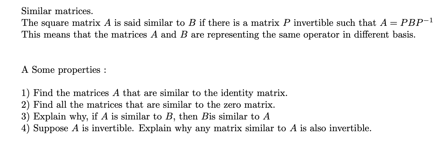 Solved Similar matrices. The square matrix A is said similar | Chegg.com