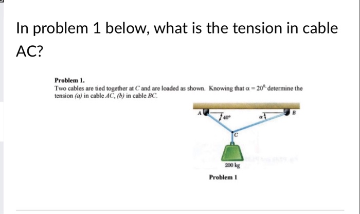 Solved In problem 1 below, what is the tension in cable AC? | Chegg.com
