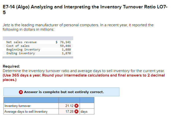 Solved E7-14 (Algo) Analyzing and Interpreting the Inventory | Chegg.com
