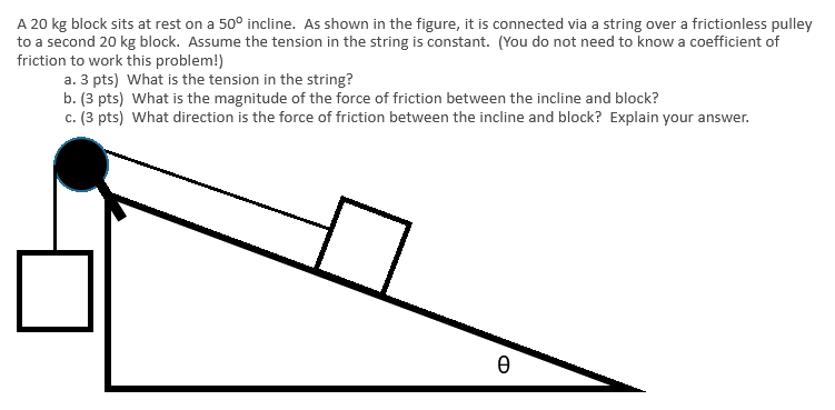 Solved A 20 kg block sits at rest on a 50 incline. As shown | Chegg.com