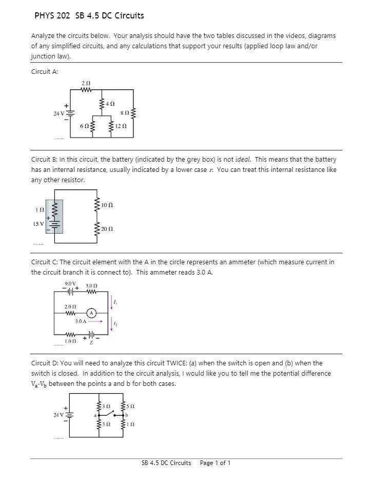 Solved PHYS 202 SB 4.5 DC Circuits Analyze the circuits | Chegg.com