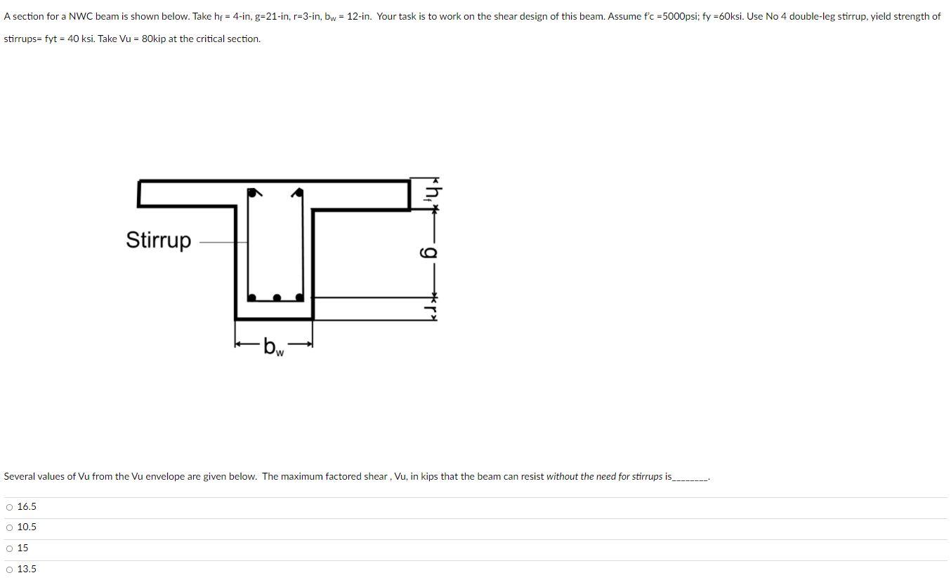 Solved A section for a NWC beam is shown below. Take hp = | Chegg.com