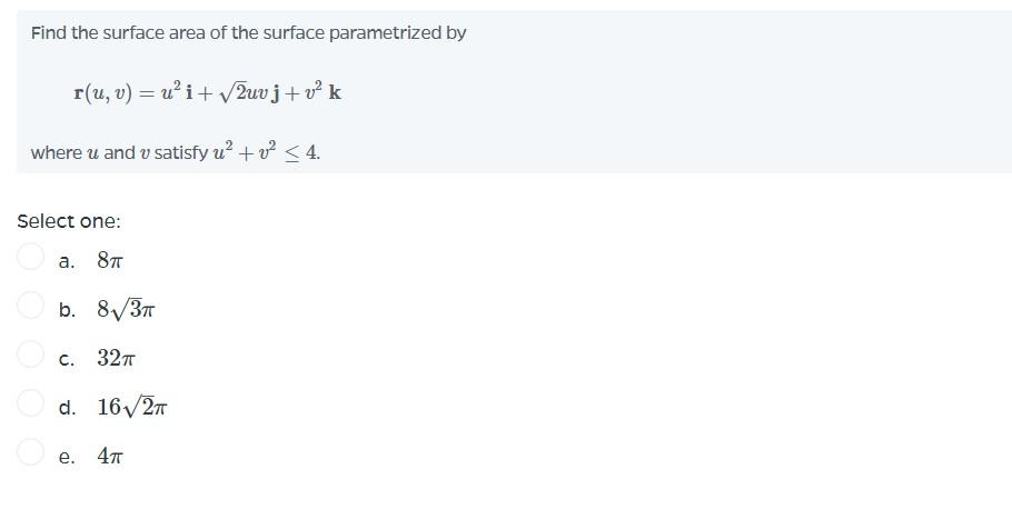 Solved Find the surface area of the surface parametrized by | Chegg.com