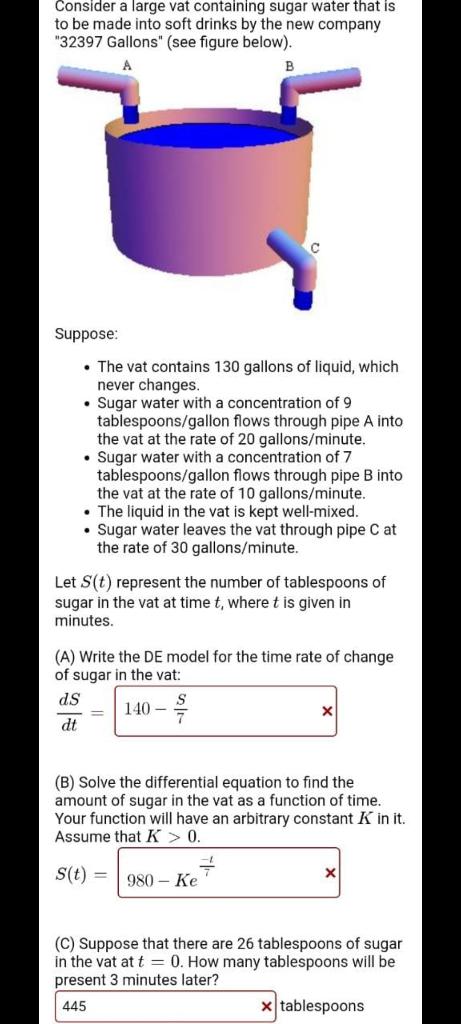 Solved Consider a large vat containing sugar water that is | Chegg.com