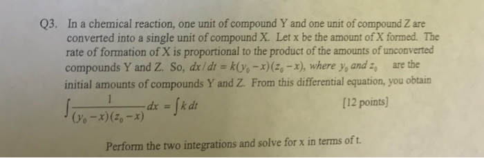 Solved In a chemical reaction, one unit of compound Y and | Chegg.com