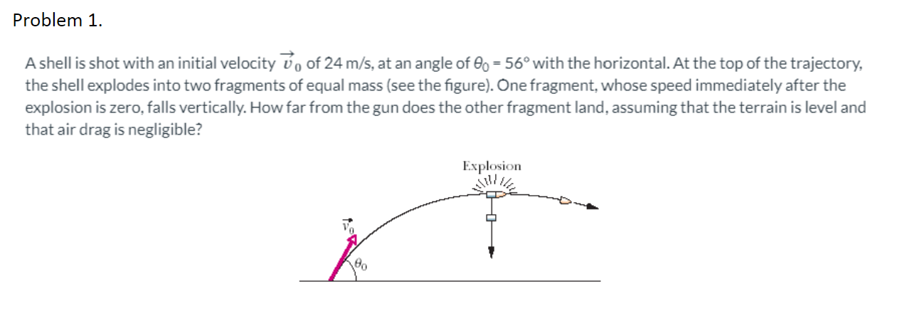 Solved A shell is shot with an initial velocity v0 of 24 | Chegg.com
