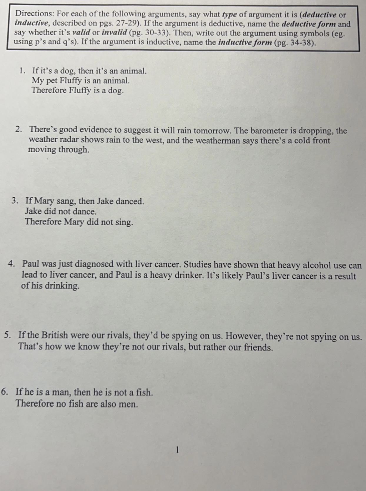 Directions: For each of the following arguments, say | Chegg.com