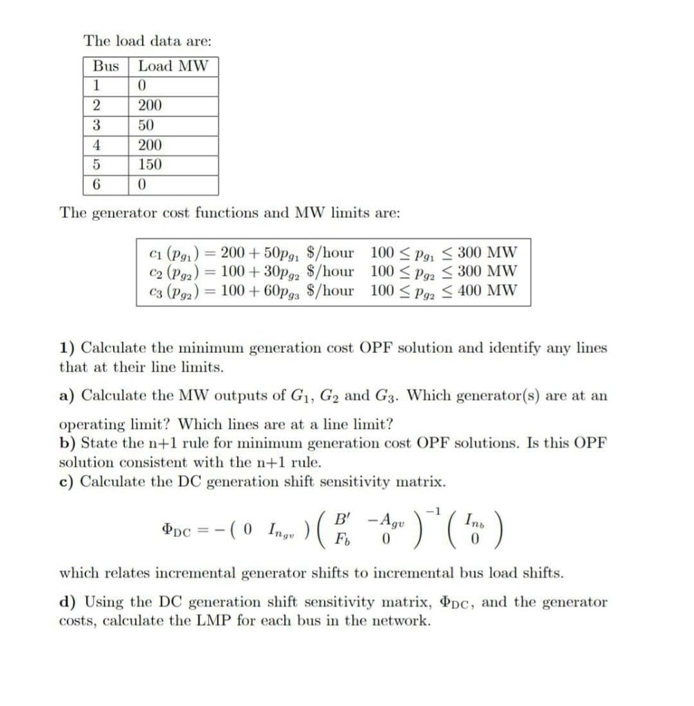 Questions 1 and 2 are based on the 6 bus network | Chegg.com