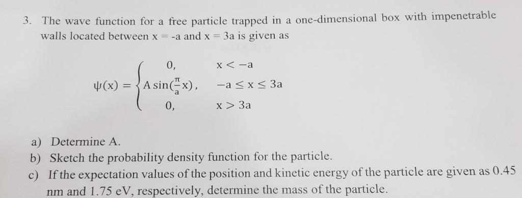 Solved The wave function for a free particle trapped in a | Chegg.com
