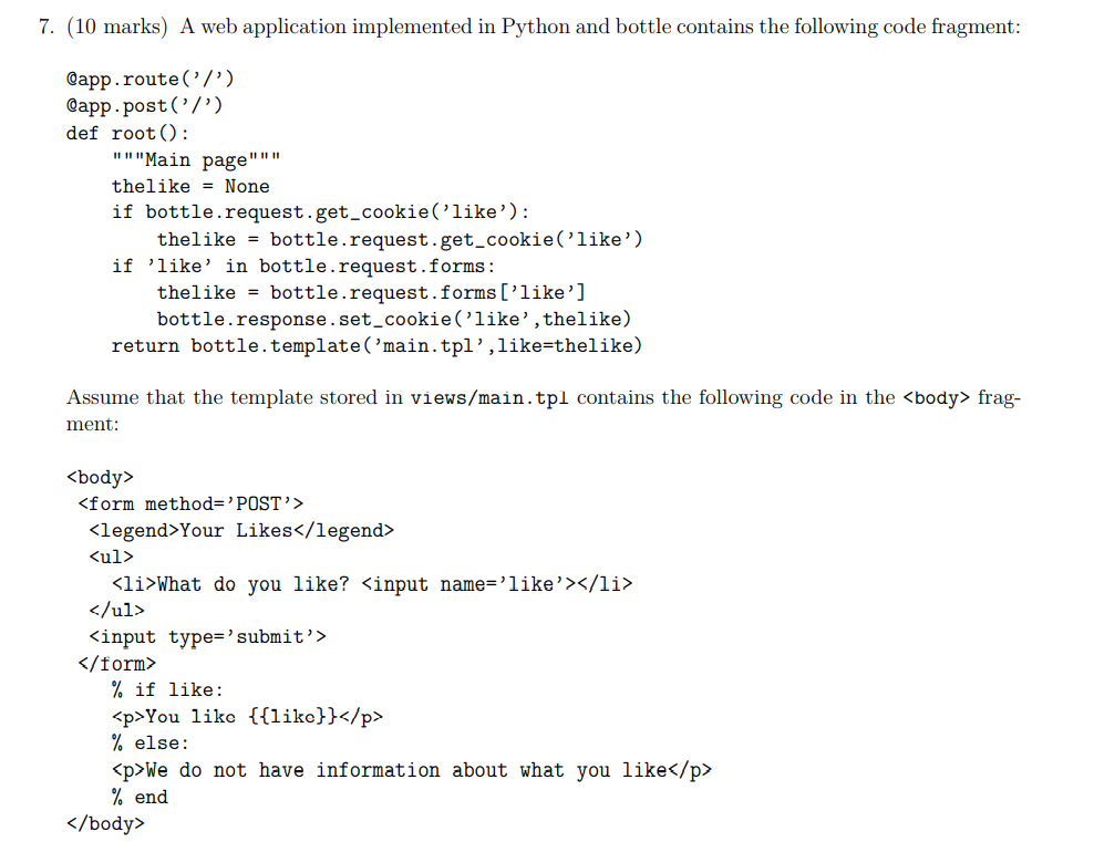 Solved 7. (10 marks) A web application implemented in Python | Chegg.com