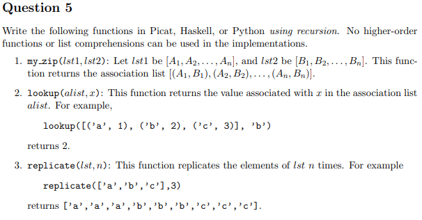 Question 5 Write the following functions in Picat, | Chegg.com