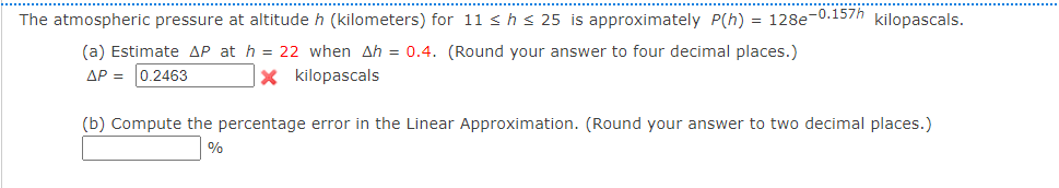 Solved The atmospheric pressure at altitude h (kilometers) | Chegg.com