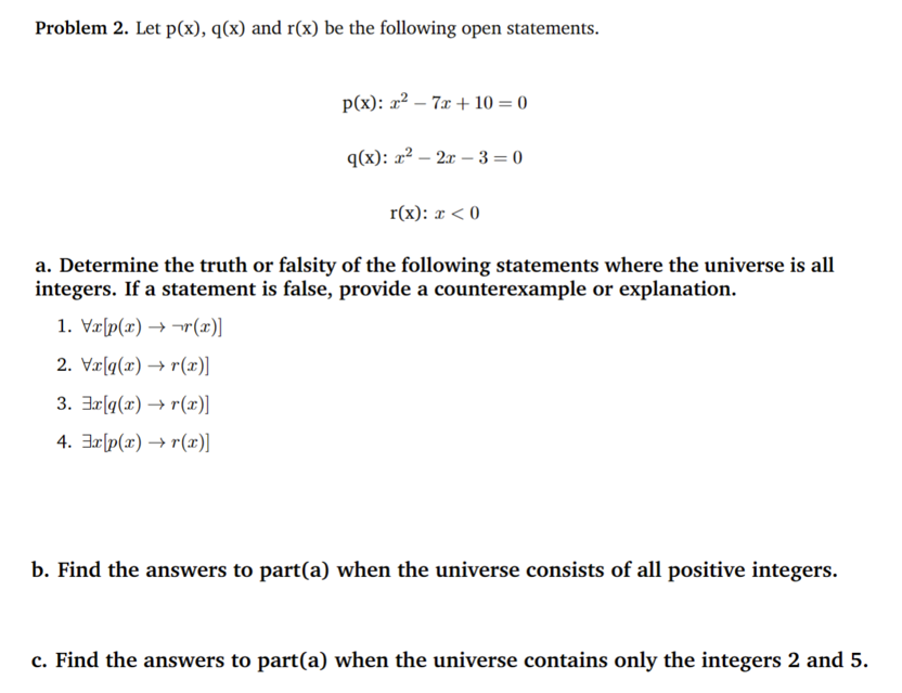 Solved Problem 2. Let p(x),q(x) and r(x) be the following | Chegg.com