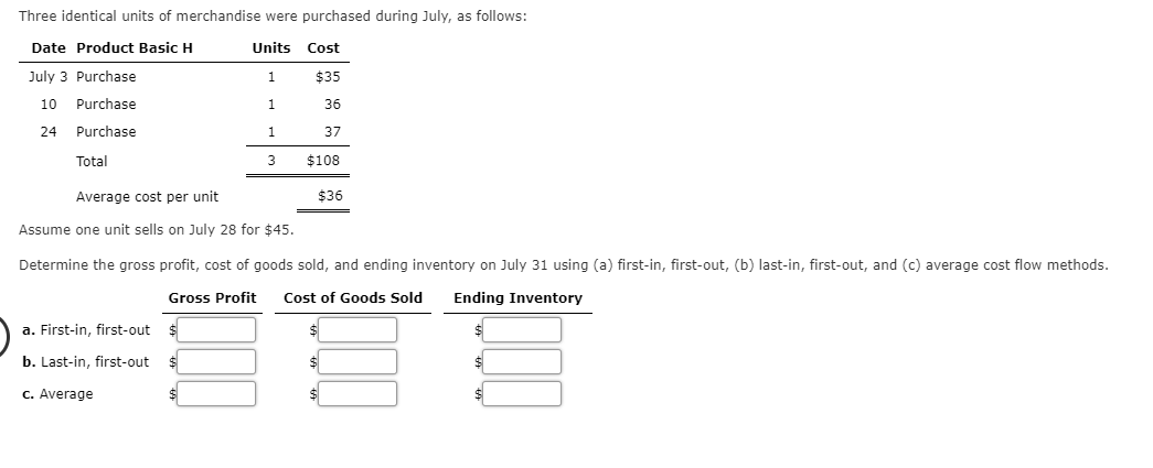 Solved Three identical units of merchandise were purchased | Chegg.com