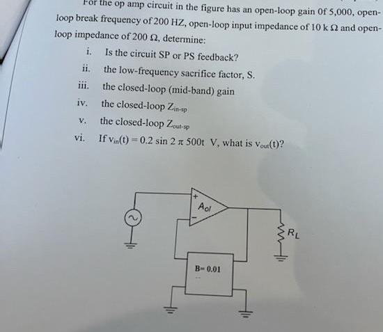 Solved For the op amp circuit in the figure has an open-loop | Chegg.com
