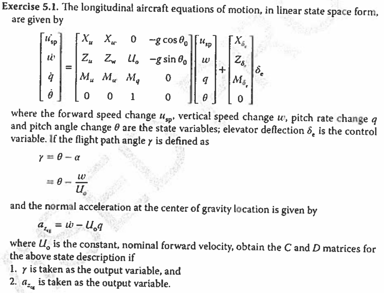 Exercise 5.1. The longitudinal aircraft equations of | Chegg.com