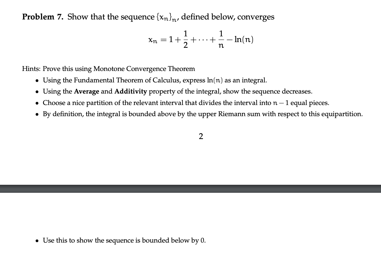 Solved Problem 7 Show That The Sequence Xn N Defined 