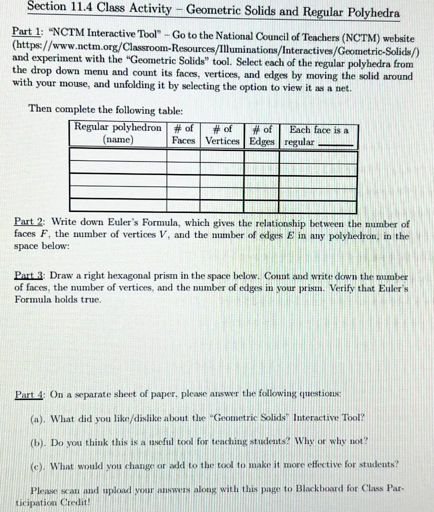 Part 1: "NCTM Interactive Tool" - Go to the National | Chegg.com