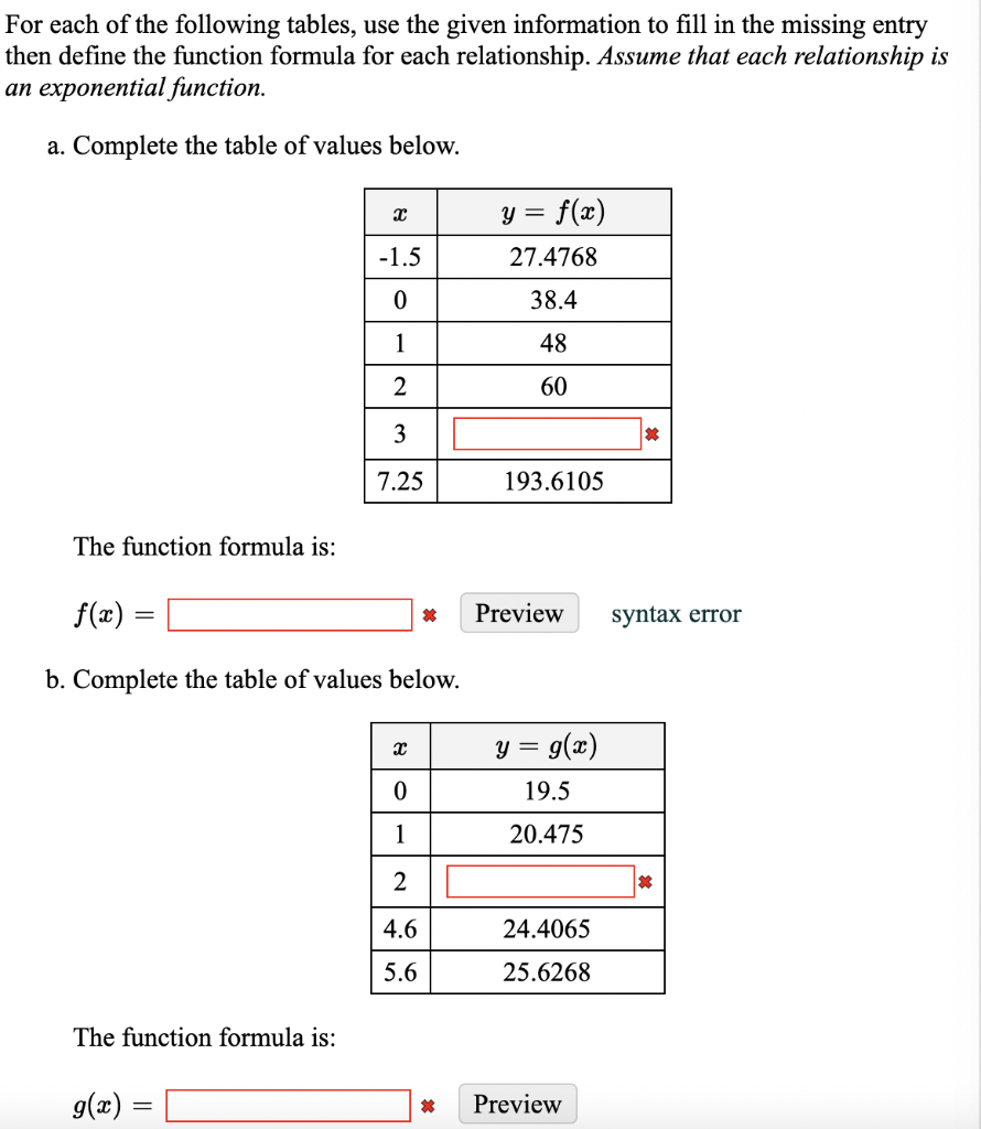 Solved For each of the following tables, use the given | Chegg.com