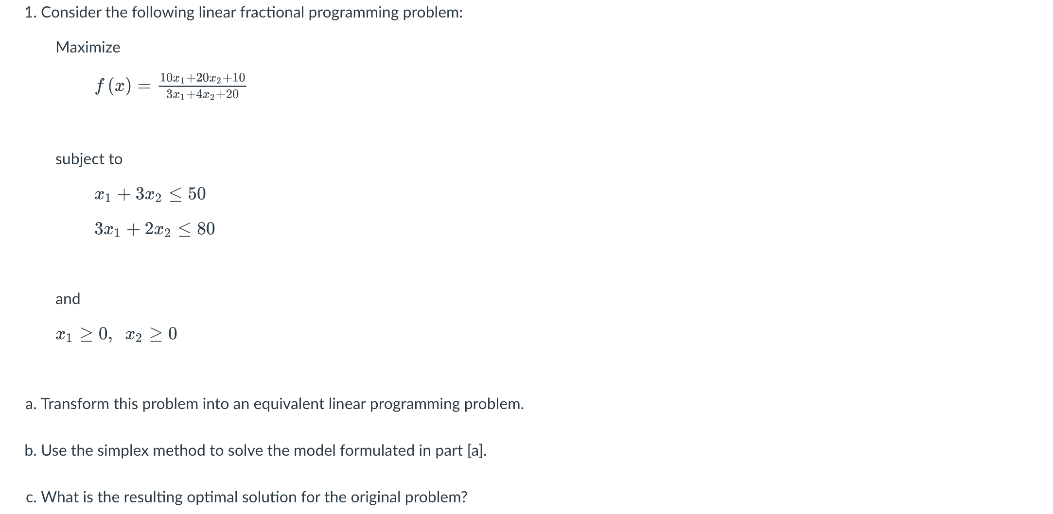 Solved 1 Consider The Following Linear Fractional