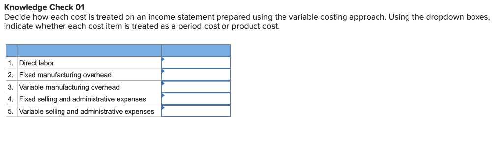 Solved Knowledge Check 01 Decide how each cost is treated on | Chegg.com