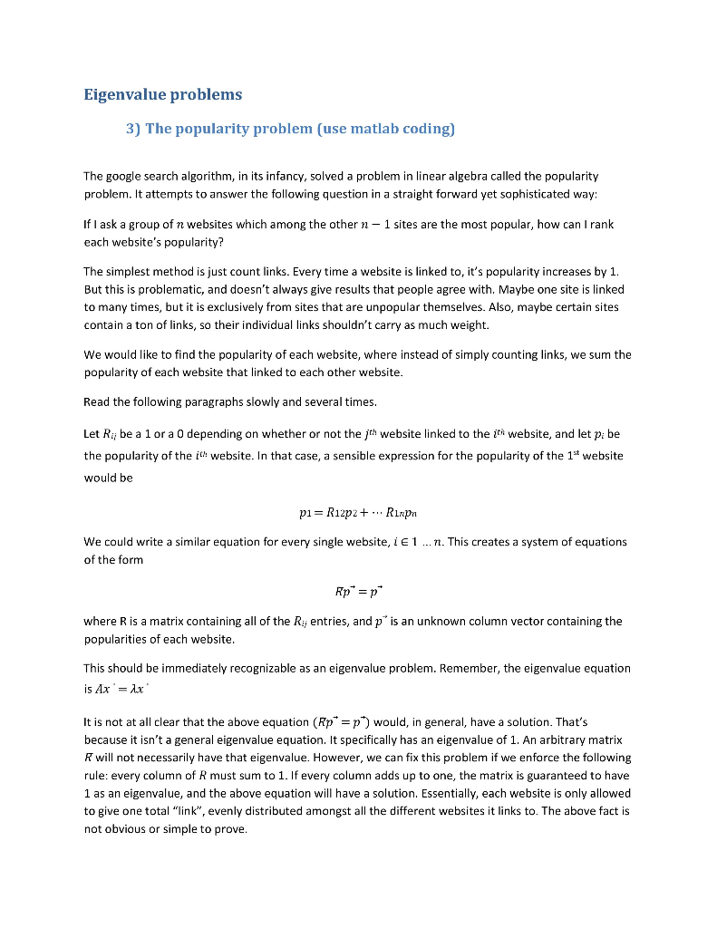 Eigenvalue Problems 3 The Popularity Problem Use 2933