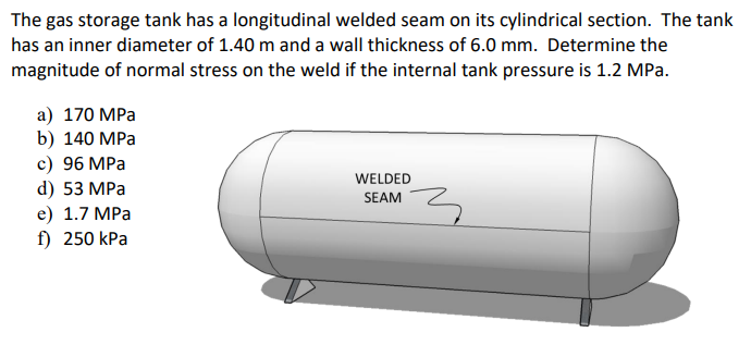 Solved The gas storage tank has a longitudinal welded seam | Chegg.com