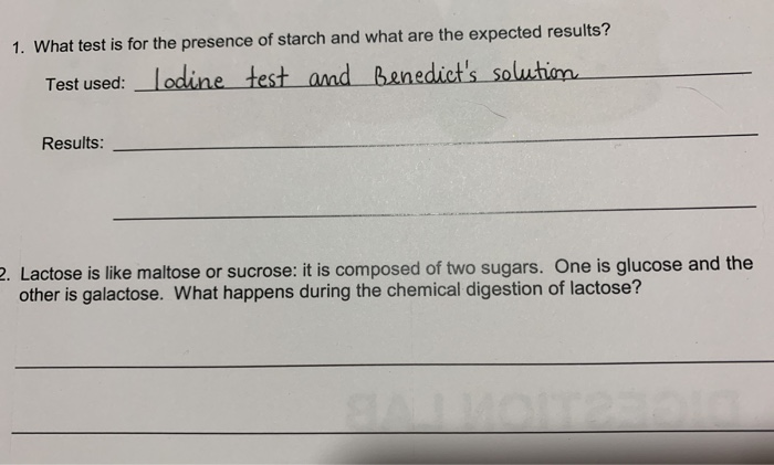 Solved 1. What test is for the presence of starch and what | Chegg.com