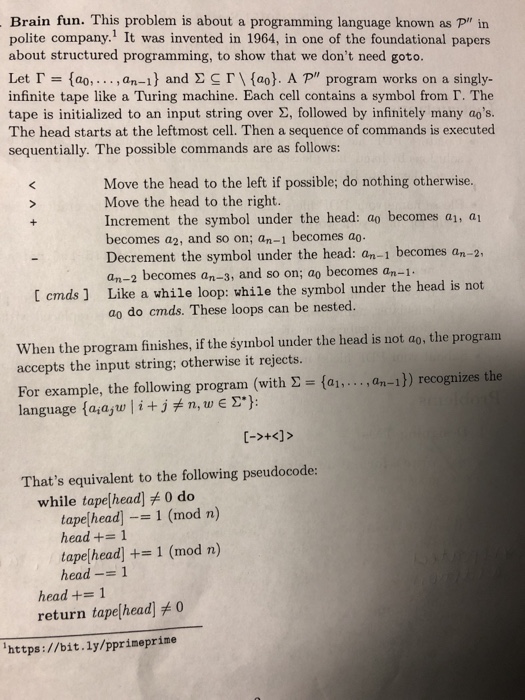 Brain fun. This problem is about a programming | Chegg.com