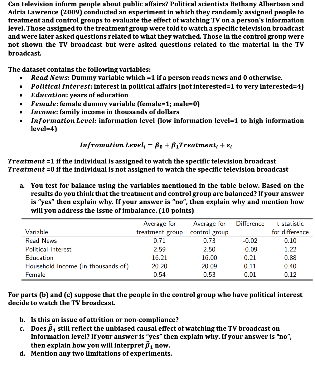 Solved Can television inform people about public affairs? | Chegg.com