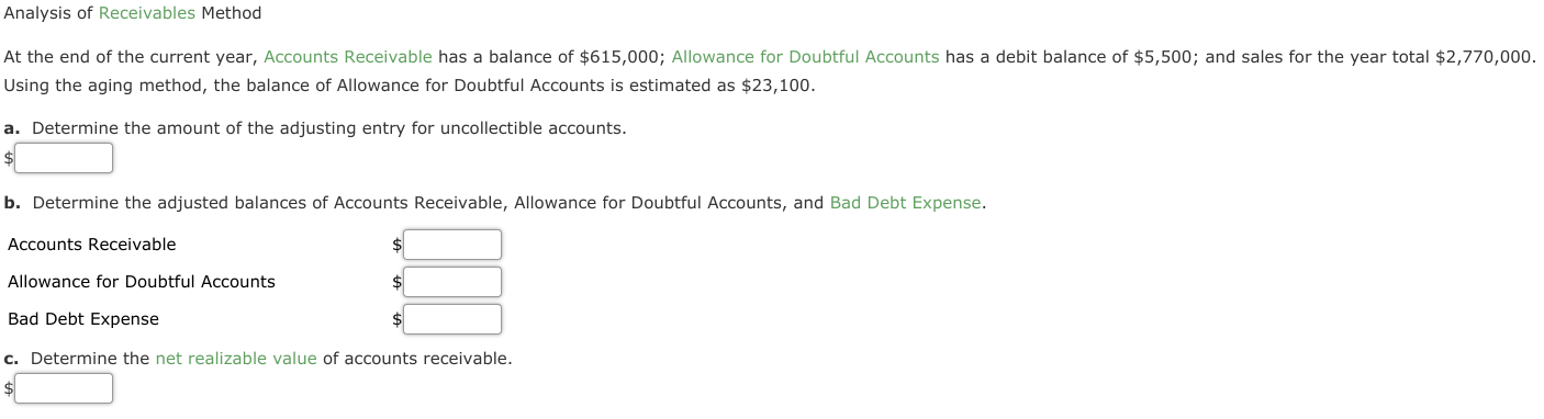 Solved Analysis of Receivables Method At the end of the | Chegg.com