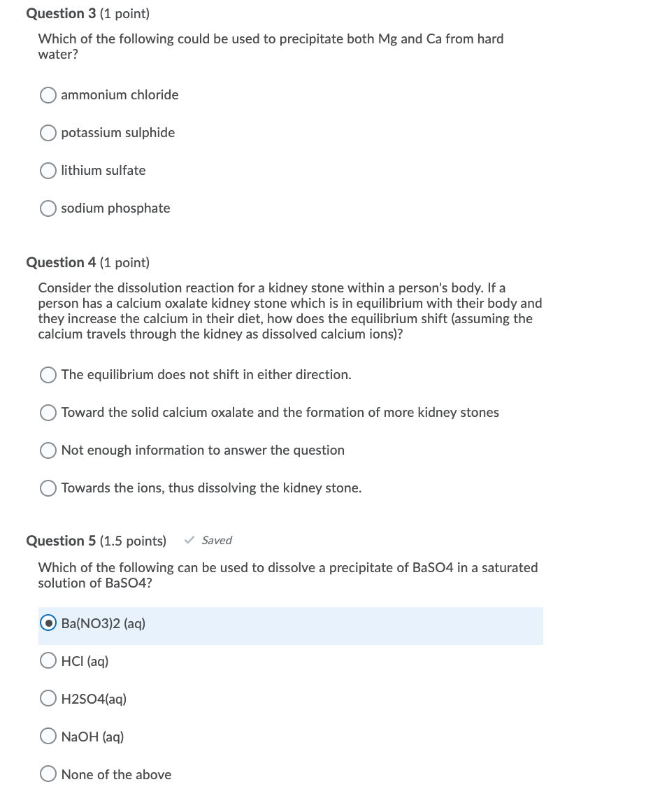 Solved Question 3 (1 point) Which of the following could be | Chegg.com