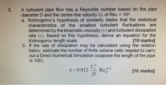 Solved 4. A turbulent pipe flow has a Reynolds number based | Chegg.com