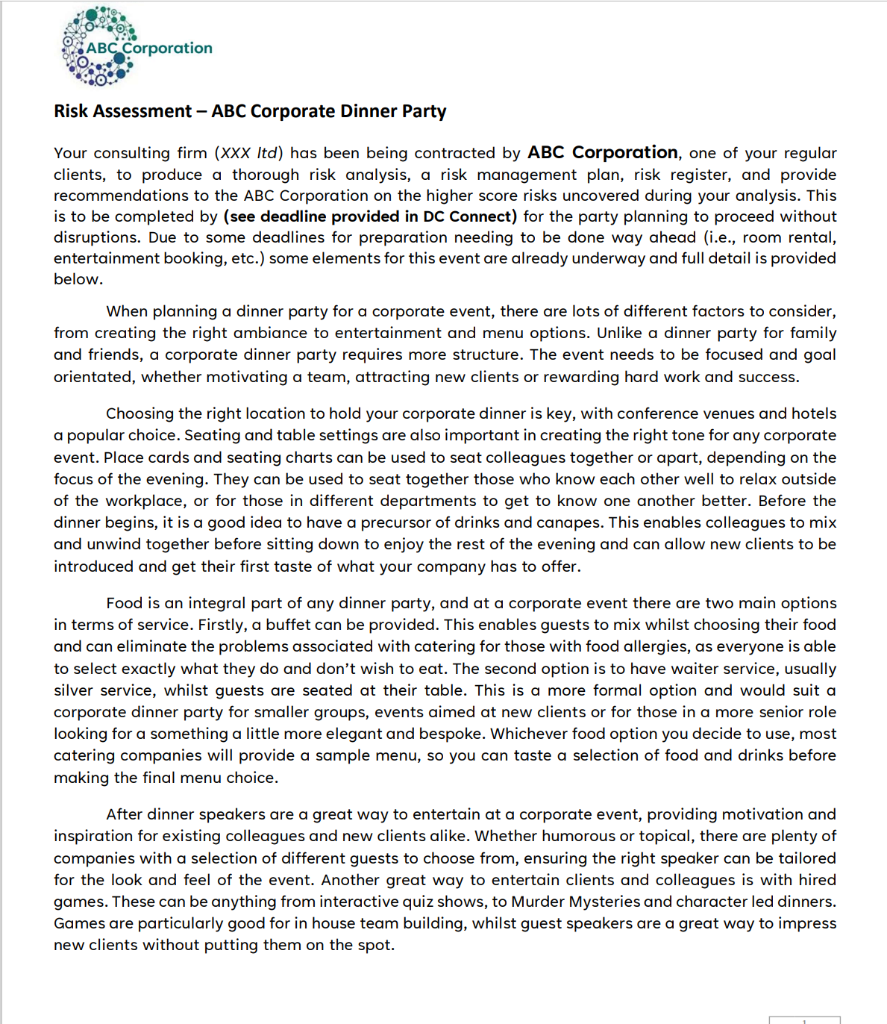 ABC Corporation Risk Assessment - ABC Corporate | Chegg.com