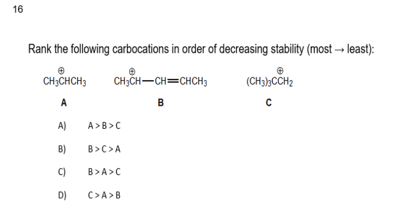 Solved Rank the following carbocations in order of | Chegg.com