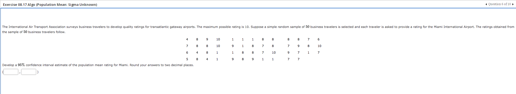 Solved Exercise 08.17 Algo (Population Mean: Sigma Unknown) | Chegg.com