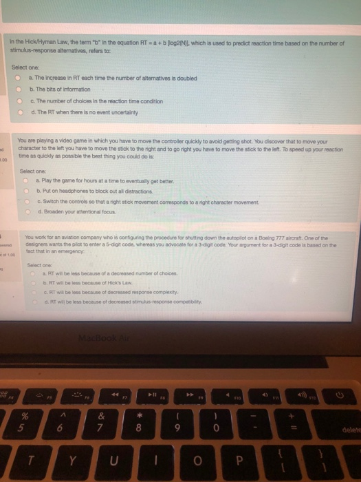 Solved in the Hick/Hyman Law, the term "b" in the equation | Chegg.com